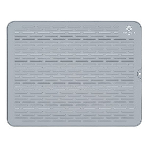 Homewizer Extra Large, 23” x 18” Silicone Dish Drying Mat for Kitchen Counter, Heat Resistant, Non-Slip Design, Quick Dry, Easy Clean, Raised Edge Holds Water, BPA Free, Food Grade Silicone- Gray