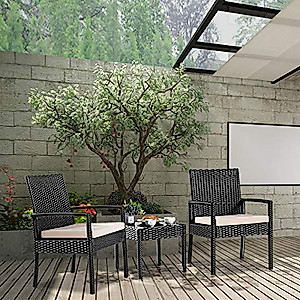 Goplus Rattan Furniture Set for Outdoor Patio Backyard Garden, 3-Piece Wicker Conversation Set