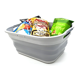 SAMMART Set of 2-19.5L (5.1 Gallon) Collapsible Plastic Storage Basket-Foldable Pop Up Storage Container/Organizer - Portable Washing Tub, Water Capacity 14.5L/3.8 Gallon (Set of 2, Grey)