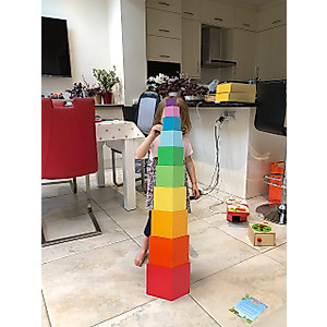 TOWO Wooden Stacking Boxes Rainbow Colours-Nesting and Sorting Cups Blocks for Toddlers-Stacking Cubes Educational Learning Toys for 2 Years Old Montessori Materials