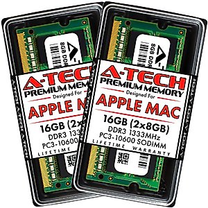 A-Tech 16GB (2x8GB) RAM for Apple MacBook Pro (Early/Late 2011), iMac (Mid 2010 27 inch 4-Core, Mid 2011 21.5/27 inch), Mac Mini (Mid 2011) | DDR3 1333MHz PC3-10600 204-Pin SODIMM Memory Upgrade Kit