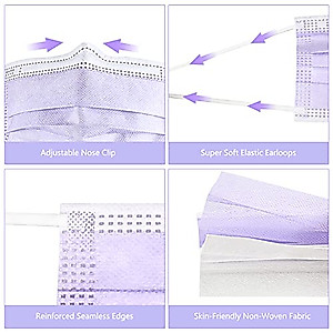 akgk Disposable Face Masks 100Pcs, 3 Layer Protective Face Mask Purple Face Masks