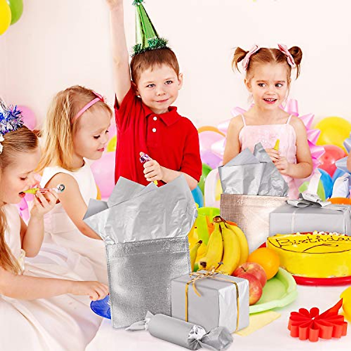 Whaline Sliver Tissue Paper Bulk 100 Tissue Paper Sheets Gray Gift Wrapping Paper Metallic Sliver Tissue Gift Wrap Paper for DIY Crafts Weddings Birthday Showers Arts Craft Party Favor Decoration