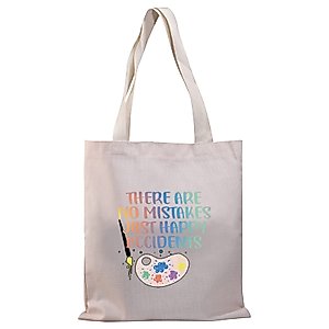 BDPWSS Art Lover Gift There Are No Mistakes Just Happy Accidents Art Student Inspirational Tote Bag (No mistakes TG)