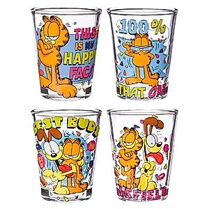 Silver Buffalo Garfield Poses 4 Pack Mini Glass Set Featuring Garfield and Odie, 1.5 Ounces