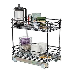 Household Essentials Glidez Chrome-Plated Steel 2-Tier Sliding Under Sink Cabinet Organizer, Chrome