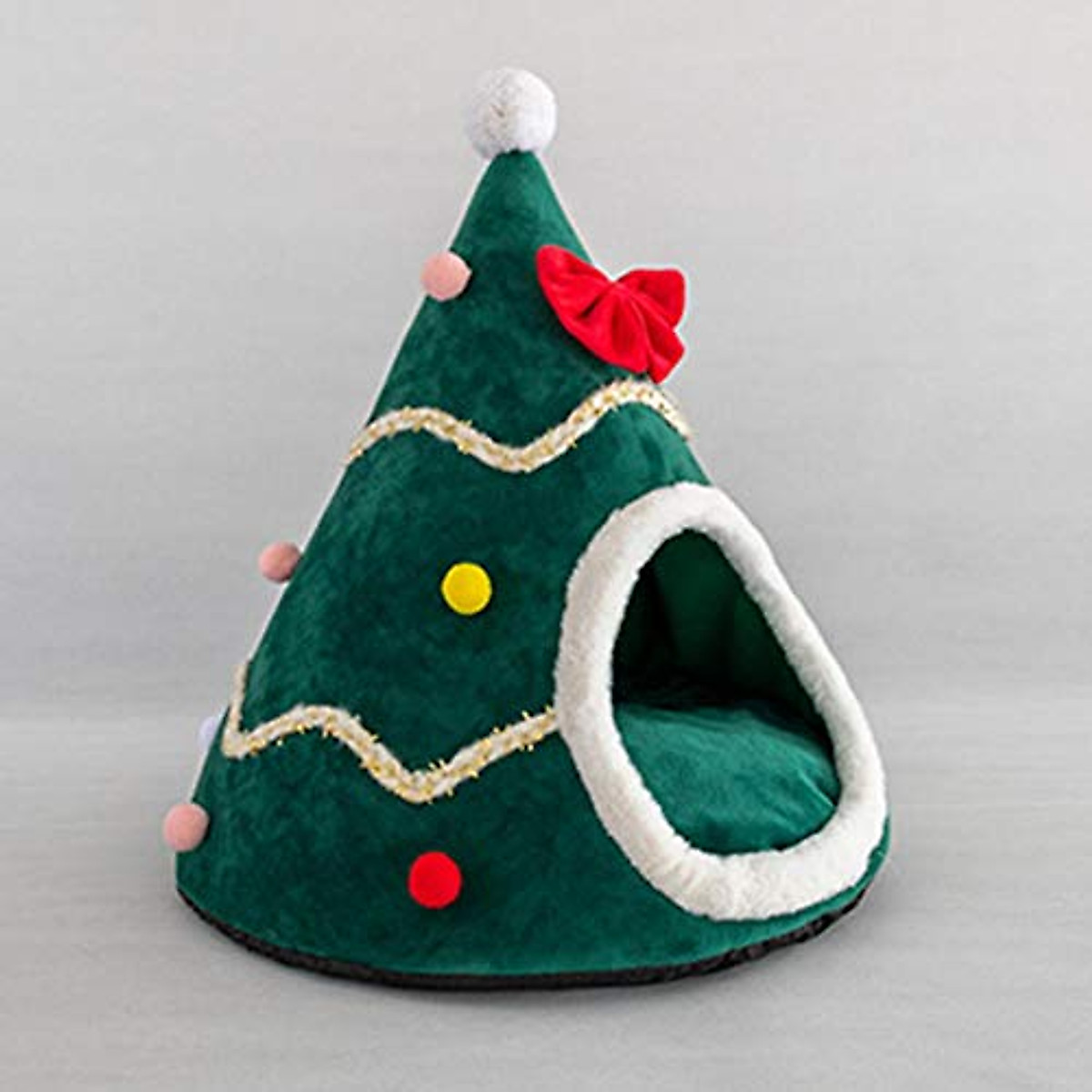 Bed Red Dog Cat Soft Warm Nest Bed Sleeping Bed Plush Cat Cushion Nest Christmas Tree Shape Cave House 1Pcs 38X45Cm