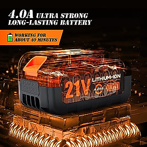 Cordless Leaf Blower 400 CFM Electric Blower with 2 Packs 4.0Ah Battery Powered 3-Gear Wind Speed Handheld Lightweight Blower for Lawn Yard Garden （2pcs Battery）