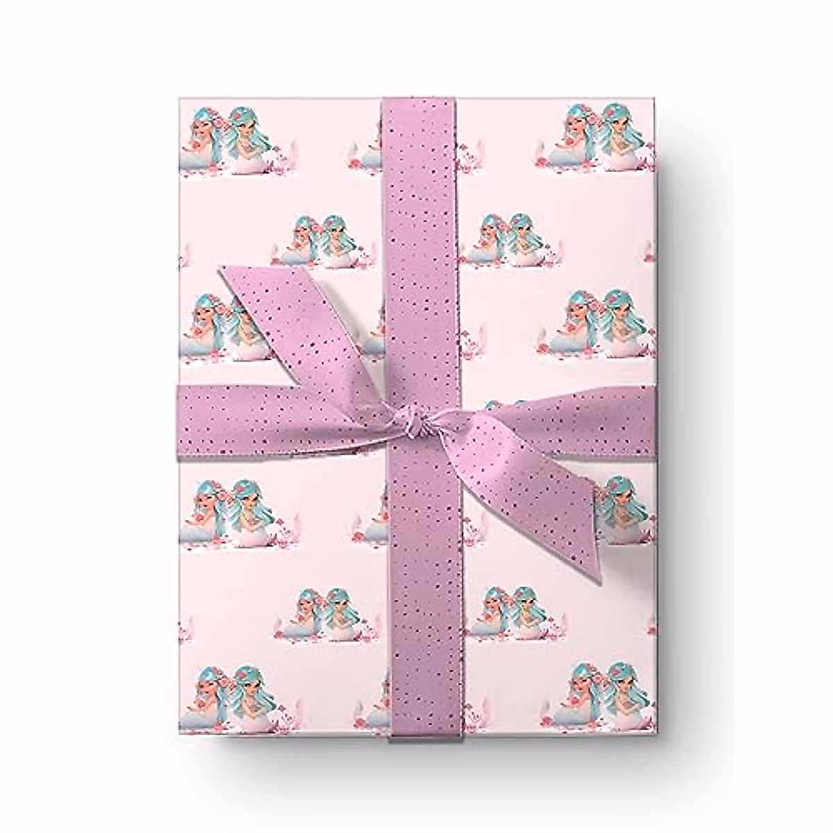 Pastel Mermaid Friends Luxury Gift Wrap, Thick Wrapping Paper, Sea Theme Floral Fairy Princess Birthday Party Decor (One 20 inch x 30 inch sheet)