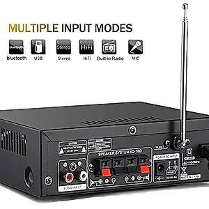 Facmogu 298A Max 300Wx2 Wireless Bluetooth 5.0 Stereo Audio Amplifier, RMS 40Wx2 Power Amp 2 Channel Stereo Receiver for Home Theater Speakers, Bass & Treble Control, USB/SD/RCA/MIC/FM in, Remote