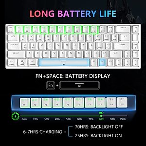 TECURS 65% Wireless Gaming Keyboard, 68 Keys RGB Backlit Ultra Compact Mechanical Feeling Keyboard - Red Switch, 2.4G/Type-C/Multi-Device Bluetooth Keyboard for PC Mac Windows Gamer