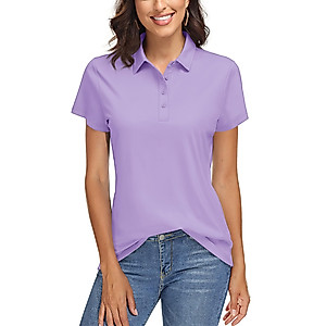 TACVASEN Women's Collared Shirts Short Sleeve UV Protection Sun Shirts Quick Dry Work Shirts Casual Shirts Womens Golf Shirt Light Purple