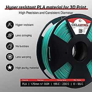 CICLA Hyper 3D Printer PLA / Diameter 1.75 mm,  2.2 lbs, Dimensional Accuracy +/- 0.04 mm., Turquoise