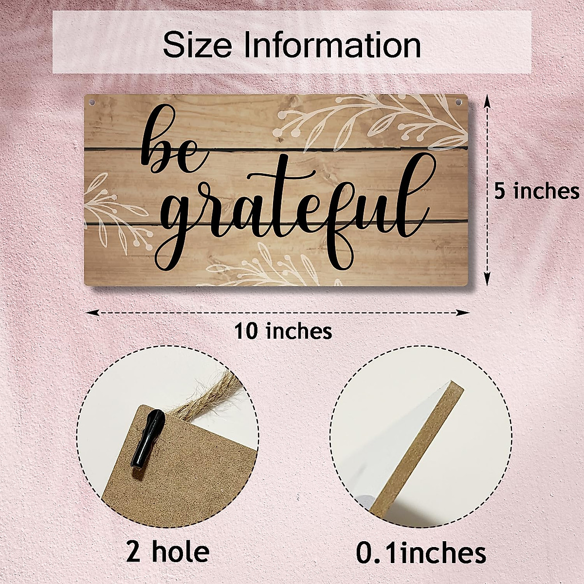 Be Grateful Rustic Wooden Hanging Sign Decor, Thankful Front Door Wall Decor Sign Wood Plaque for Farmhouse Living Room Home Office Porch Entryway, Christian Hanging Wall Art Gift (1 pack)-05
