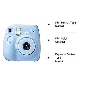 Fujifilm Instax Mini 7+ Camera, Easy to Operate, Portable, Handy Selfie Mirror, Polaroid Camera, Perfect for Beginners and Experts, Sleek and Stylish Design - Light Blue (Renewed)