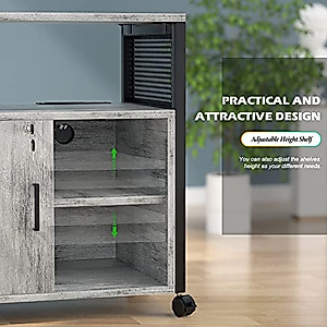 Unikito Rolling File Cabinet Lateral Office Filing Cabinets with Socket and USB Charging Port, Modern Printer Stand on Wheels Printer Cabinet with Door and Open Storage, Lockable, Black Oak