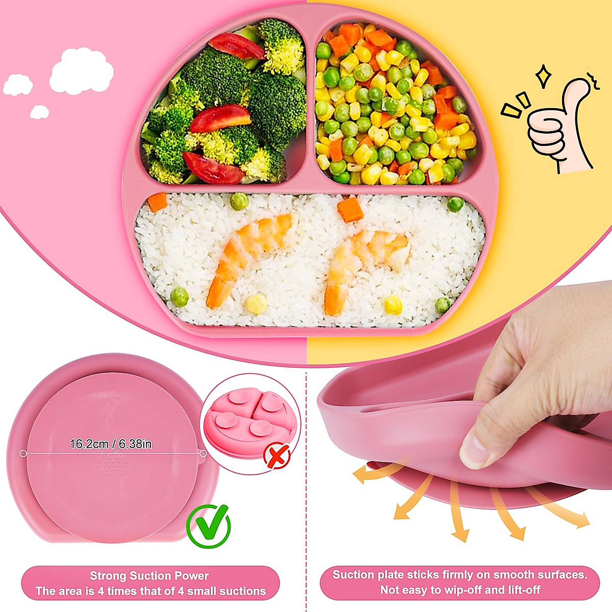 Silicone Baby Feeding Set|6 pcs Premium BPA-Free Baby Led Weaning Supplies with Suction Plates and Bowls Set,toddler self feeding Utensils with Spoons,Bibs,Cups|Baby feeding essentials for 6+ Months