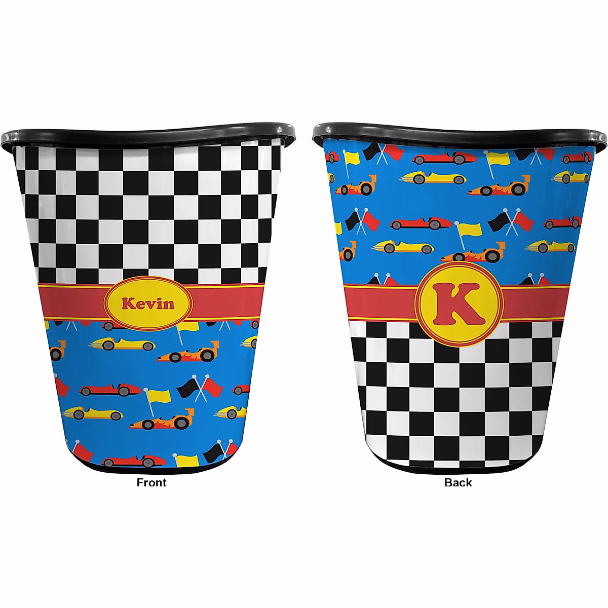RNK Shops Personalized Racing Car Waste Basket - Double Sided (Black)