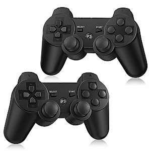 Yinjie PS3 Controller Wireless 2 Pack, with 2 Charging Cables, Compatible with Playstation 3 - Black