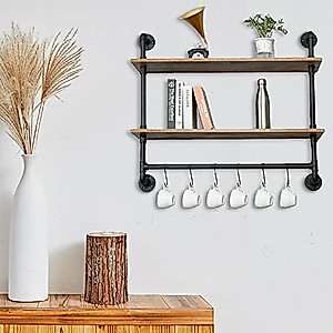 MAIKAILUN Industrial Pipe Shelving, Iron Pipe Shelves Bathroom Shelves with Towel bar, Rustic Metal Pipe Floating Shelves, Pipe Shelf Wall Mounted with Hooks for Coffee Bar Kitchen(36" 2Tiers)