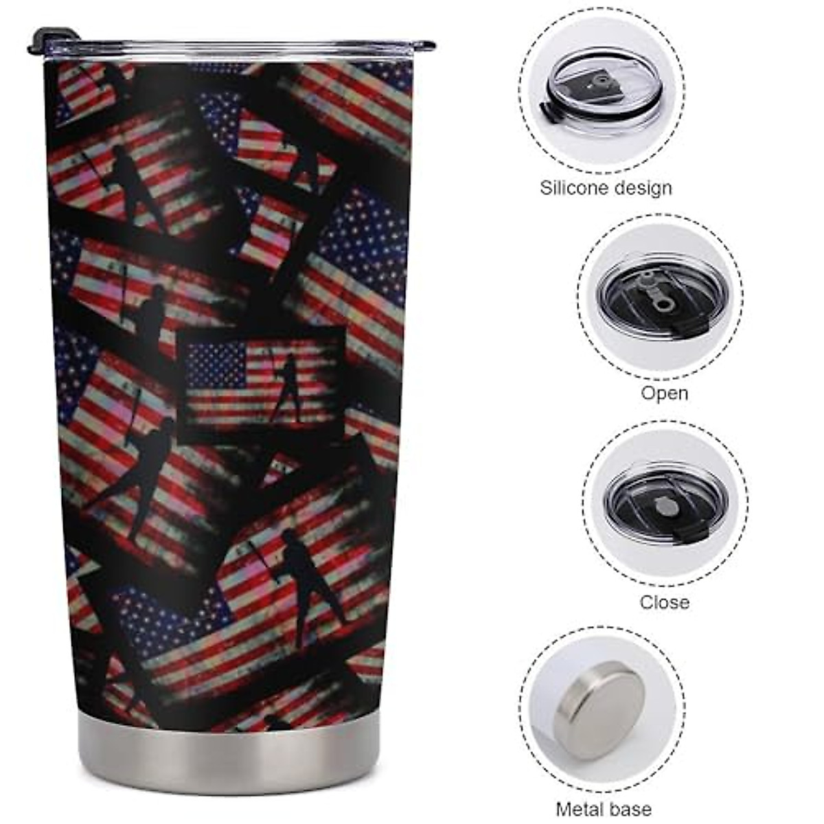 DULAHR Laser Texture American Flag Baseball Tumbler Insulated Stainless Steel Travel Tumbler Car Cup With Lid 20 OZ