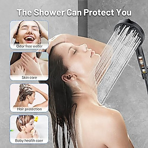 High Pressure Shower Head with Handheld - Filtered Shower Head with Pause and Jet 𝟏𝟎 Spray Modes, 5 Inch Removable Powerful High Pressure Showerhead with Extra Long Hose and Detachable Filter Wand