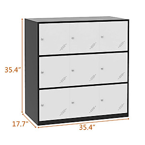 Bonnlo Office Storage Lockers, Metal Locker Storage Cabinet with Doors, Individualized Lockers with 9 Ventilated Doors for Public or Temporary Storage Space, Dorm, Garage, Gym, Locker Room