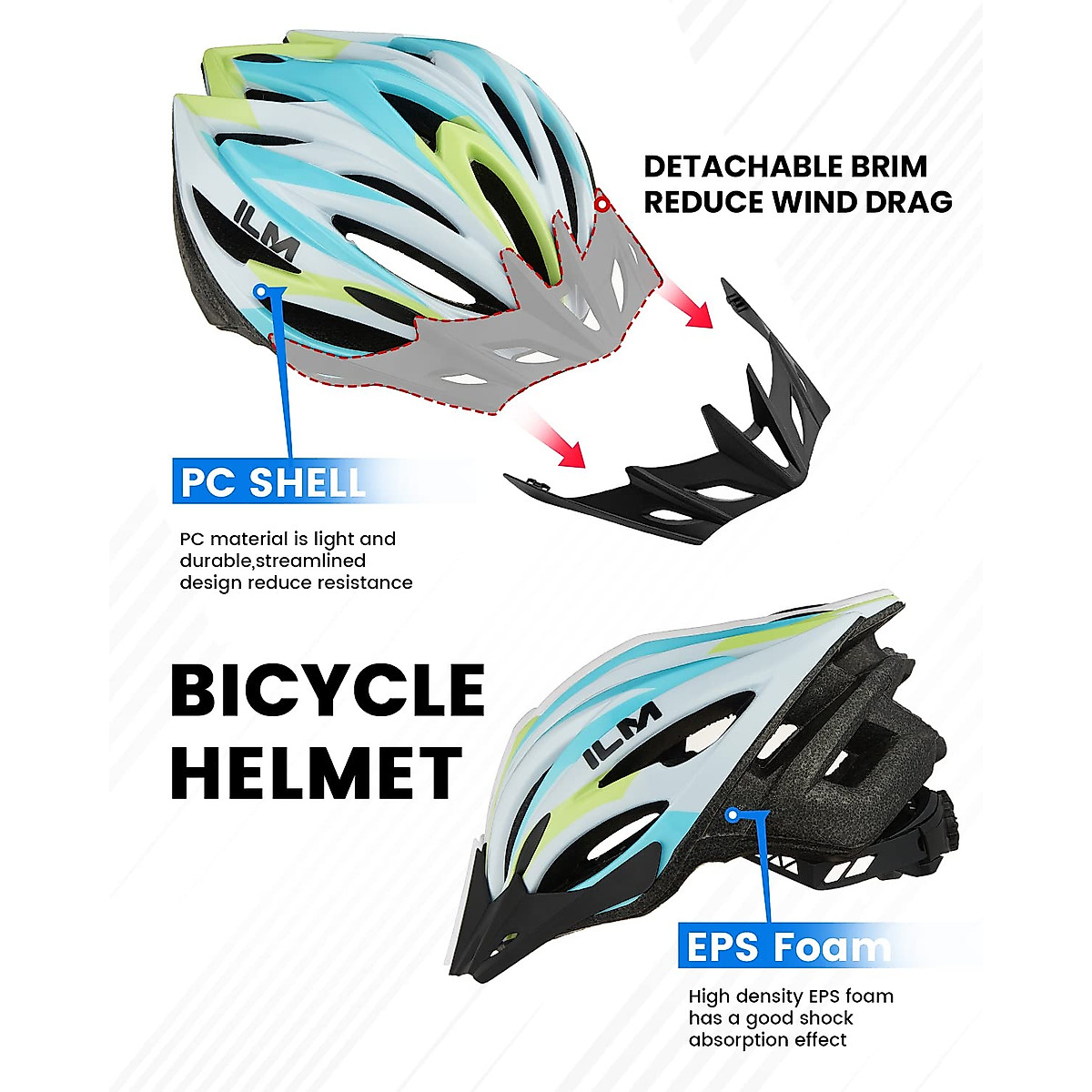 ILM Adult Men & Women Bike Bicycle Helmet, Lightweight Child Youth Mountain Road Cycling Helmets with Dial Fit Adjustment Model B2-21 (Ice Cream, XXL)
