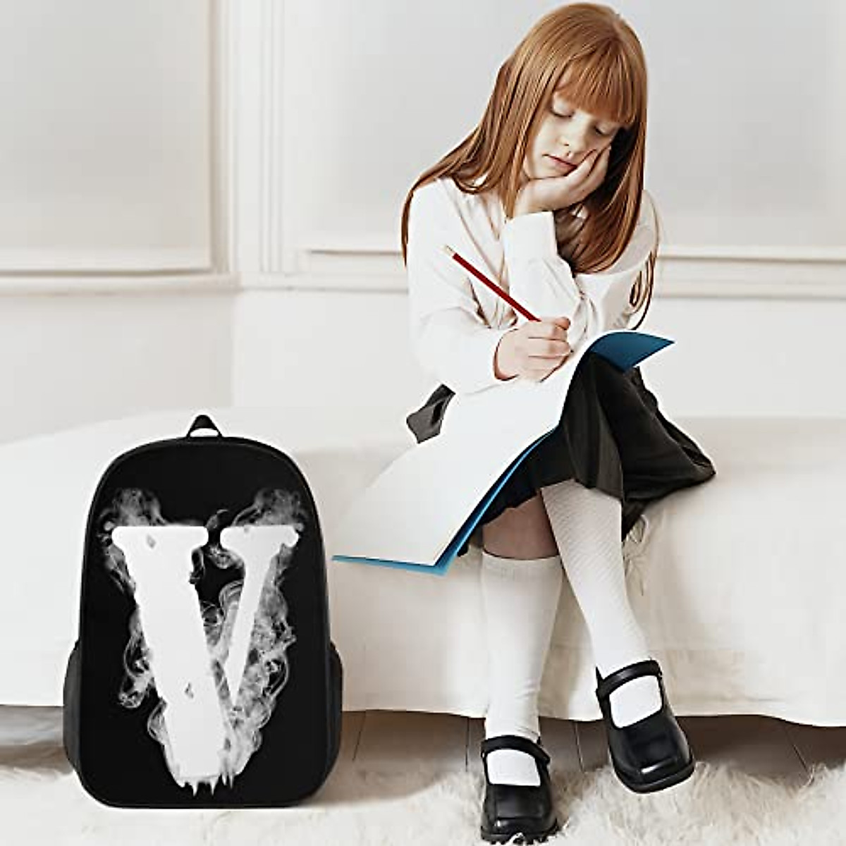 COZON Big V Letter Backpack 17 Inch 3D Printed Aesthetic Casual Travel Bags Breathable Portable Lightweight Large Capacity Daypack Unisex