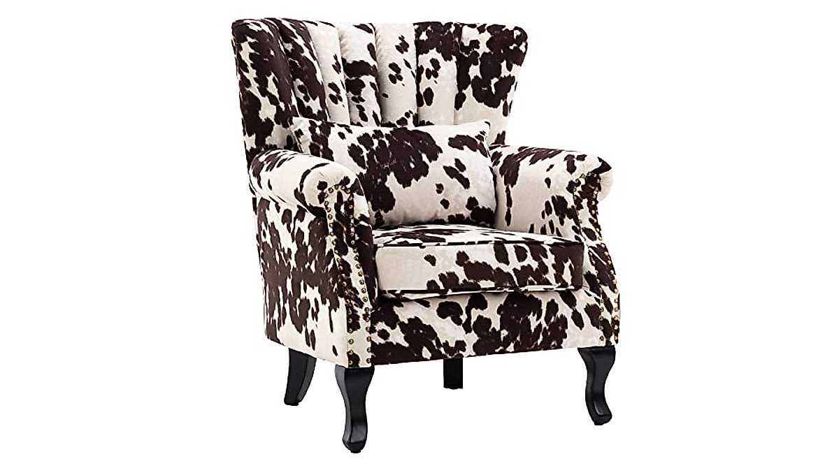 DM Furniture Cow Print Velvet Accent Chair - Modern Wingback Comfort