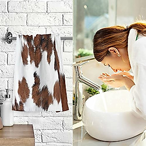 MAOBLYR 2 Pack White Brown Print Cow Towels Pure Cotton Soft Fingertip Towel Absorbent Breathable & Comfort Washcloth for Home Hotel Decor