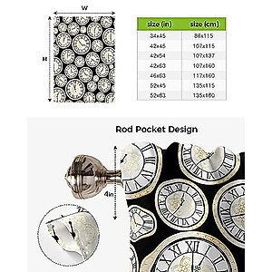 AMZRicher Gold Floral Tie Up Curtains for Window, Black White Clock Minimalist Geometry Thermal Insulted Balloon Shade Adjustable Rod Pocket Curtains Valance Panels for Kitchen Bathroom Café 46 x 63