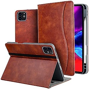 HFcoupe iPad Pro 12.9 Case 6th Generation 2022 / 5th Gen 2021, 12.9 Inch iPad Pro case with Pencil Holder and Pocket, Multiple Angles Viewing Flip Cover Protective Folio Auto Sleep/Wake - Brown