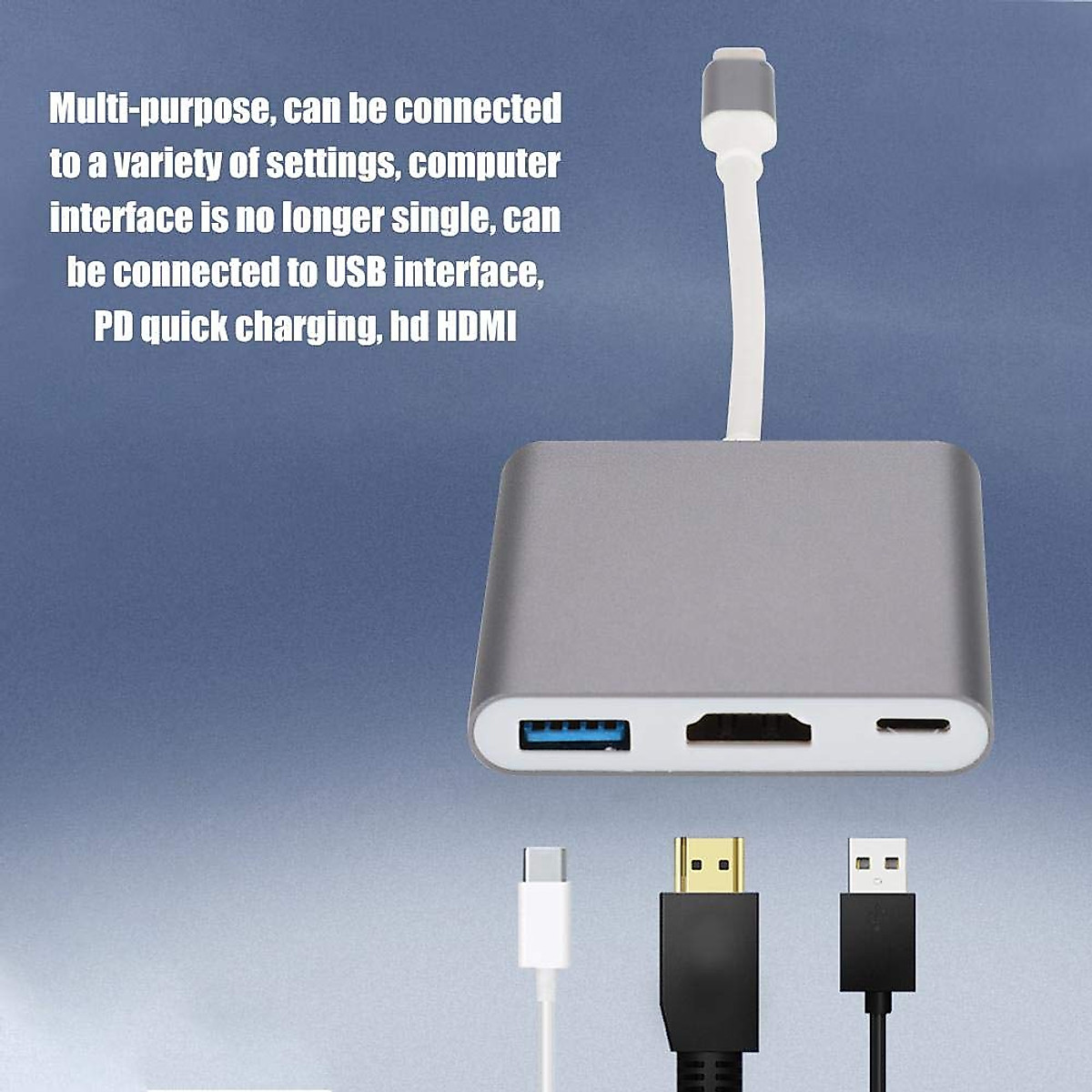 Type C to HDMI Hub Adapter Multi-Function 3 in 1 Hub Type C to HDMI Output HD Converter Adapter Dock Station(Gray)