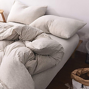 LIFETOWN 100% Jersey Knit Cotton Duvet Cover Set T-Shirt Feel Bedding Set Ultra Soft Wrinkle-Free (Oatmeal Beige, Queen)