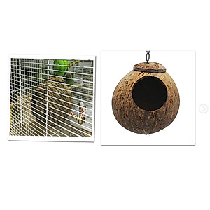 UEETEK Nest for Parakeets Coconut Bird House Bird Nest Coconut Shell Nest Bamboo Small Pet Long Tail