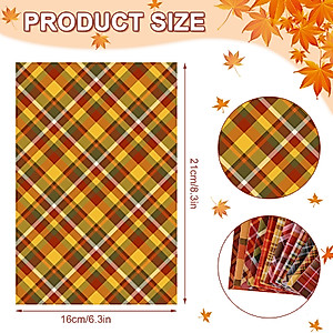 AnyDesign 12Pcs Thanksgiving Faux Leather Sheets Buffalo Plaid Printed Synthetic Leather Fabric Green Orange Brown Leather for Autumn Harvest Fall DIY Craft Earrings Hair Bows Bag Decors, 8 x 12"