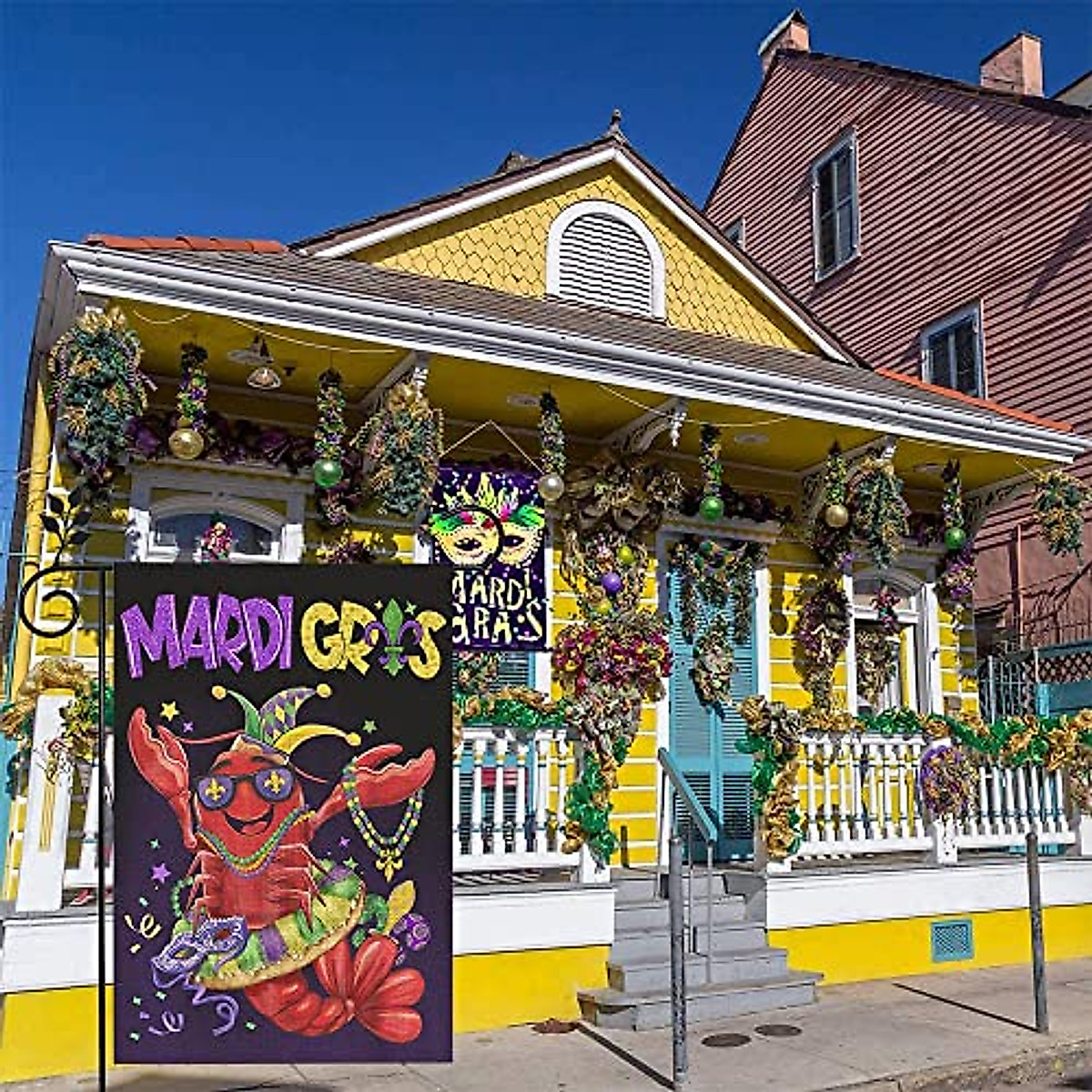 CROWNED BEAUTY Mardi Gras Burlap Garden Flag 12×18 Inch Double Sided Crawfish New Orleans Carnival Celebration Outside Vertical Holiday Yard Decoration