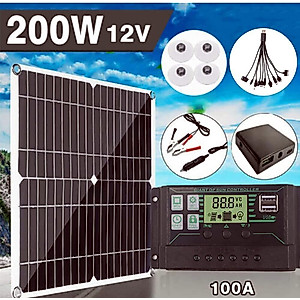Solar Panel Battery Charger Kit 200W 12V Monocrystalline PV Module for Car RV Marine Boat Caravan Off Grid System with 10A-50A Charge Controller+Extension Cable