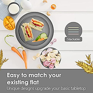 Teivio 16-Piece Kitchen Plastic Wheat Straw Dinnerware Set, Service for 4, Dinner Plates, Dessert Plate, Cereal Bowls, Cups, Unbreakable Plastic Outdoor Camping Dishes, Grey