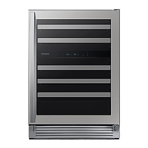 SAMSUNG 34-Inch Wine Cooler Refrigerator, 51 Bottle Capacity, Freestanding, Under Cabinet Fridge w/ Dual Temperature Zones, LED Lighting, Fingerprint Resistant, RW51TS338SR/AA, Stainless Steel