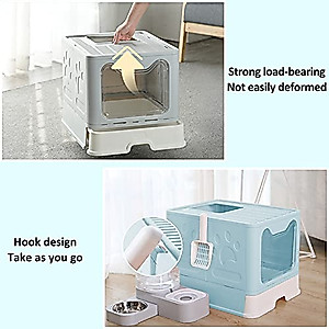 Panghuhu88 Foldable Cat Litter Box with Lid, Large Top Entry Cat Toilet, Enclosed Cat Potty Include Cat Litter Scoop, Drawer Type Easy Clean Cat Litter Pan (Blue, 20" L x 16" W x 15" H)