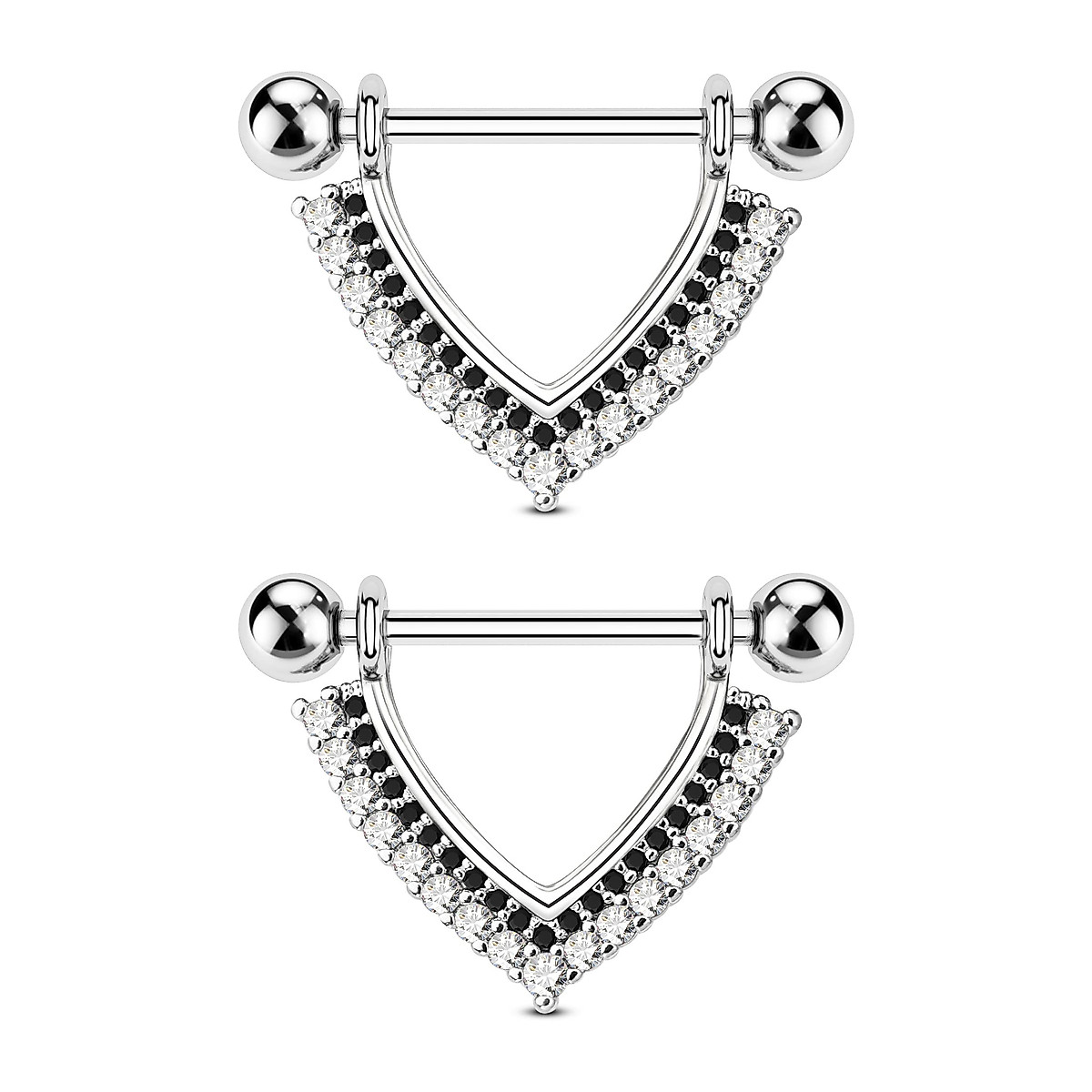 CM Crareesi Mania Teardrop Nipple Shield Rings 316L Stainless Steel Nipple Piercing Jewelry 14g Nipple Retainer Barbells Body Piercing for Women 2pcs Double Clear CZ Paved Nipple Bars
