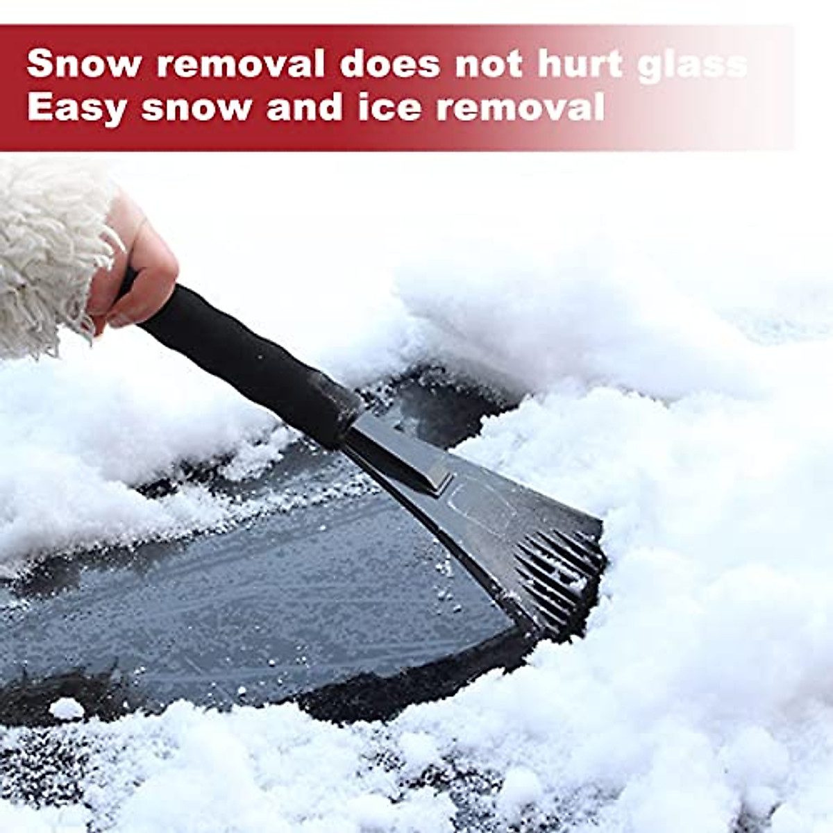 Miytsya Pack-2 Ice Scraper, Snow Scrapers for Car Windshield,Car Window Frost Removal Brush Tool with Foam Handle Trucks-Scratch Free, Universal Size for SUVs, Crars Black and Red