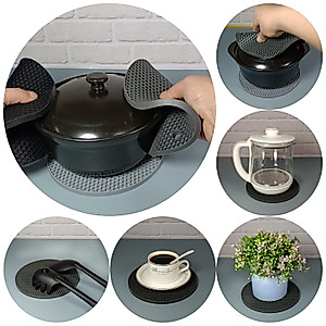 Hotsyang Silicone Trivets, Silicone Trivets for Hot Pots and Pans, Silicone Trivets for Hot Dishes, Trivets Mats Kitchen, Round Silicone Mats Set, Silicone Hot Pads For Kitchen Counter,Dark Grey 4 pcs