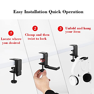 NCHONHONG Headphone Holder with Cable Organizer Aluminum Foldable Headset Stand Hanger Under Desk Save Space Headphone Hook for Universal Headphones