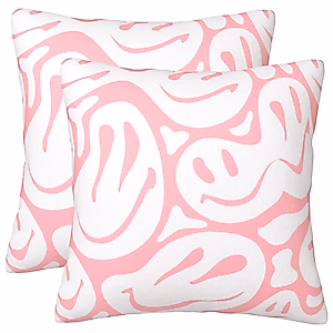 Pecfamly Cute Pink Aesthetic Preppy Teen Teenage Girl Room Decor, Bedroom Decor for Teen Girls Aesthetic (18"X18", Pack of 2, No Inserts)