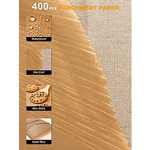SMARTAKE 400 Pcs Parchment Paper Baking Sheets, 12x16 Inches Non-Stick Precut Baking Parchment, for Baking Grilling Air Fryer Steaming Bread Cup Cake Cookie and More (Unbleached)