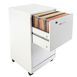 Lavish Home File Cabinet - 2-Drawer Cabinet with Lock and Deep Drawer Storage - Rolling Filing Cabinet for Under The Desk, Home, or Office (White)