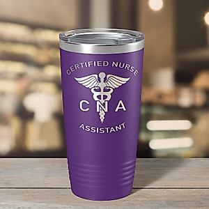 CNA Certified Nurse Assistant Gift on Purple 20 oz Stainless Steel Tumbler with Lid - Insulated Cup - Travel Mug
